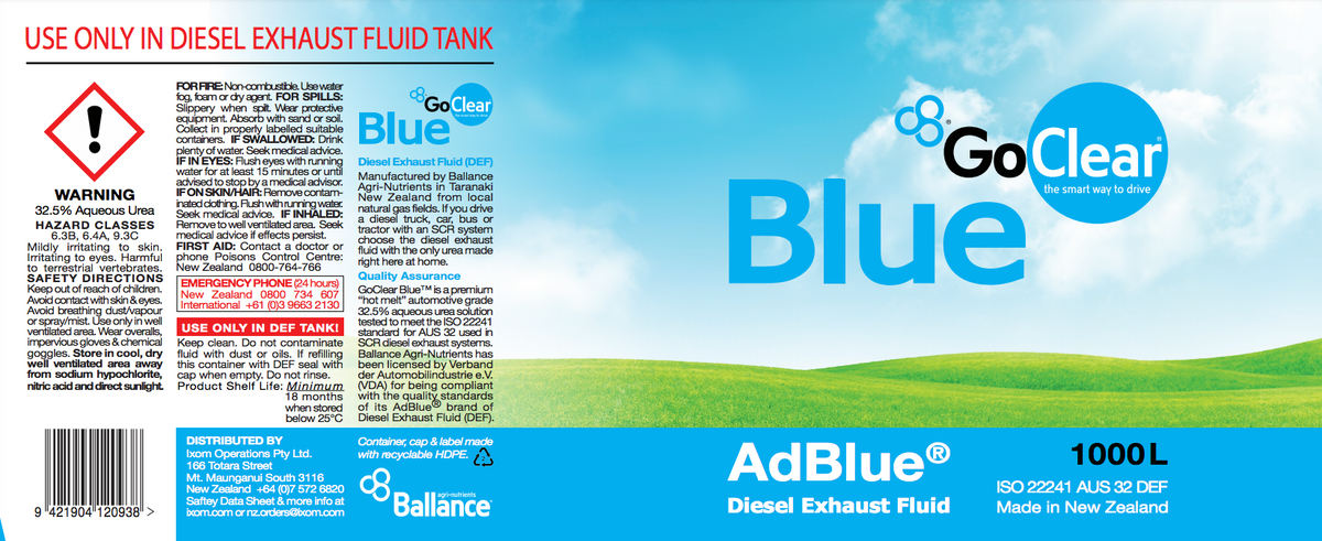 GoClear Blue™ (DEF) 1000L IBC – SCR Solutions / Ixom